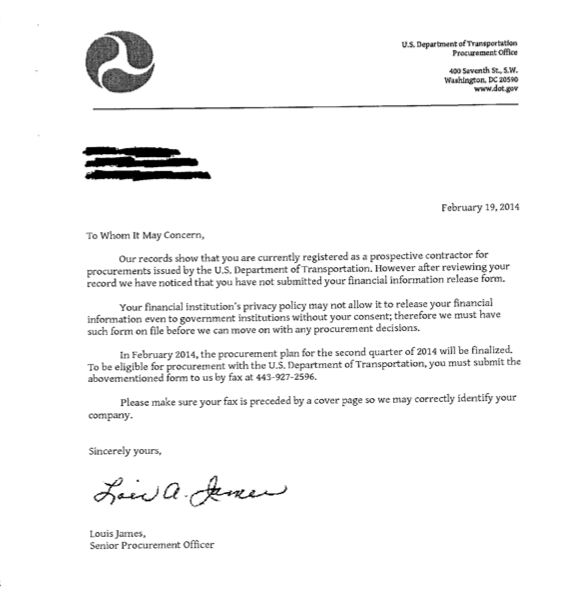 WARNING: Fraudulent DOT Letter Circulating