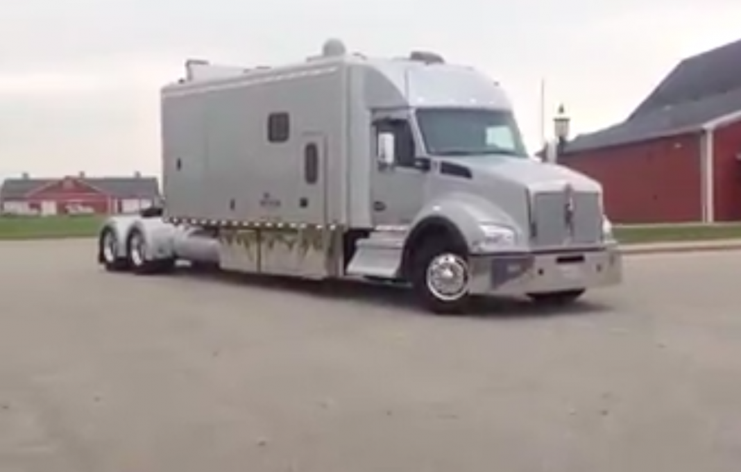 VIDEO: Custom big rig with motorcycle garage draws awe, skepticism