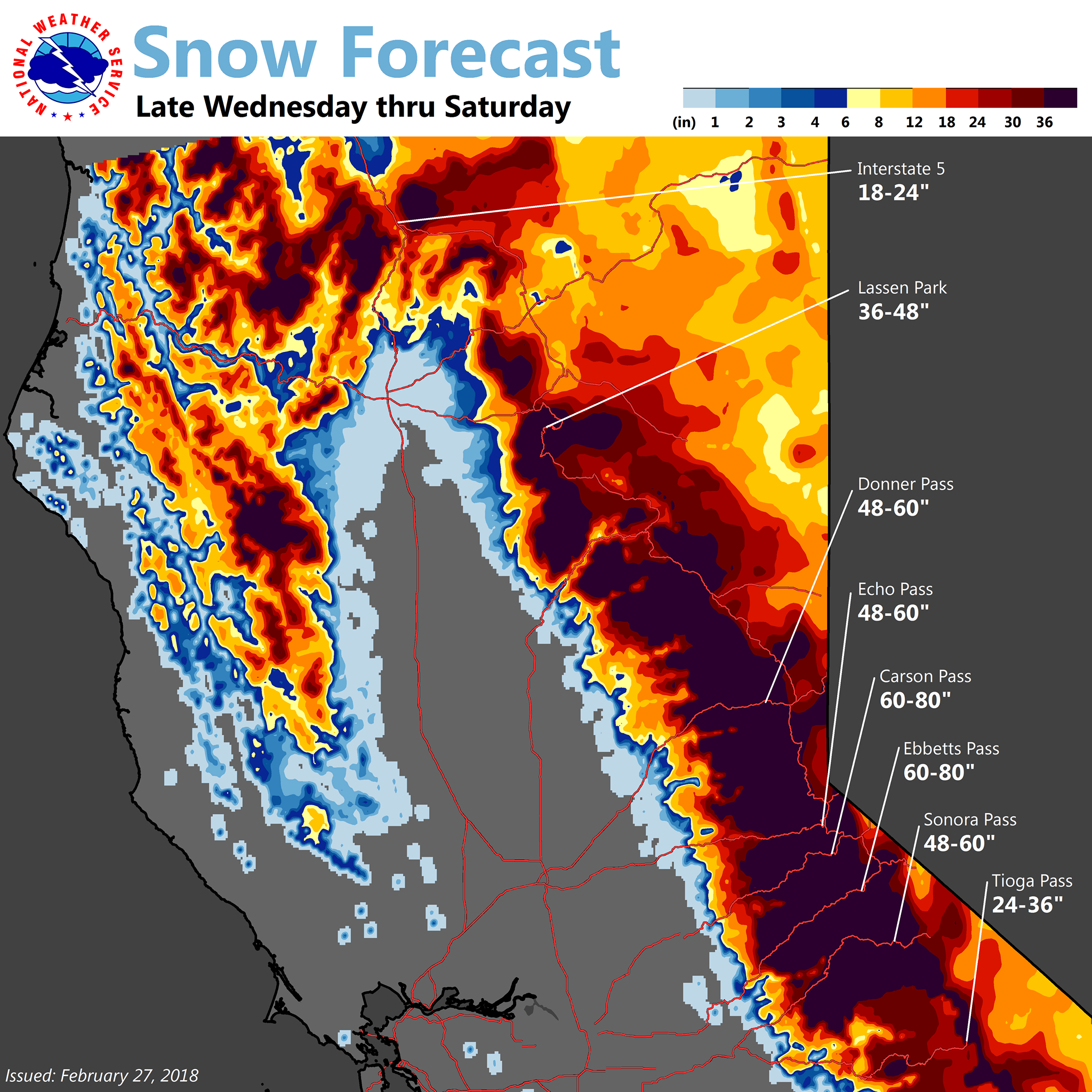 Northern California to be hit with up to seven feet of snow