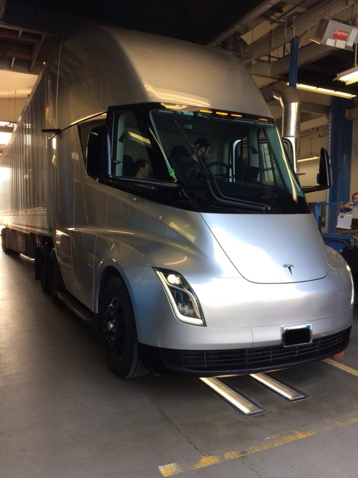 California troopers pull in a Tesla Semi for inspection