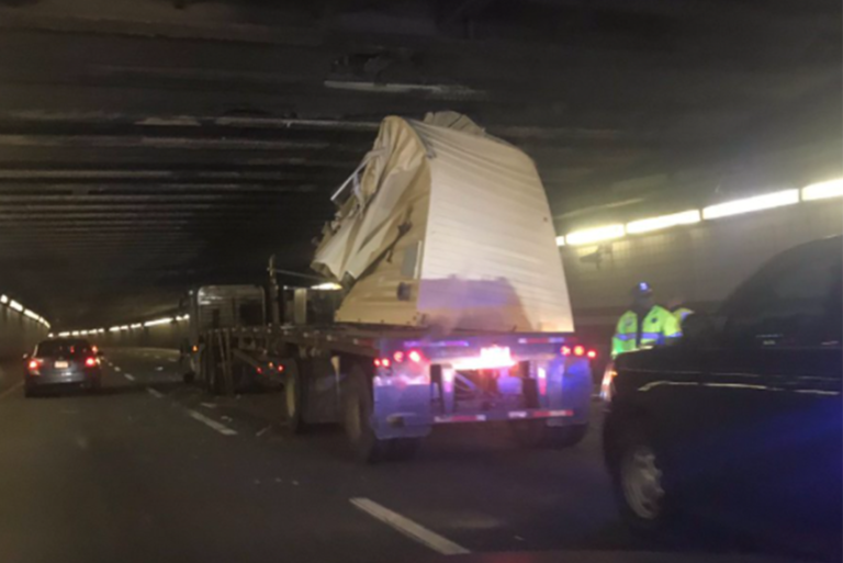 Caught on camera: Big rig bangs Boston tunnel ceiling