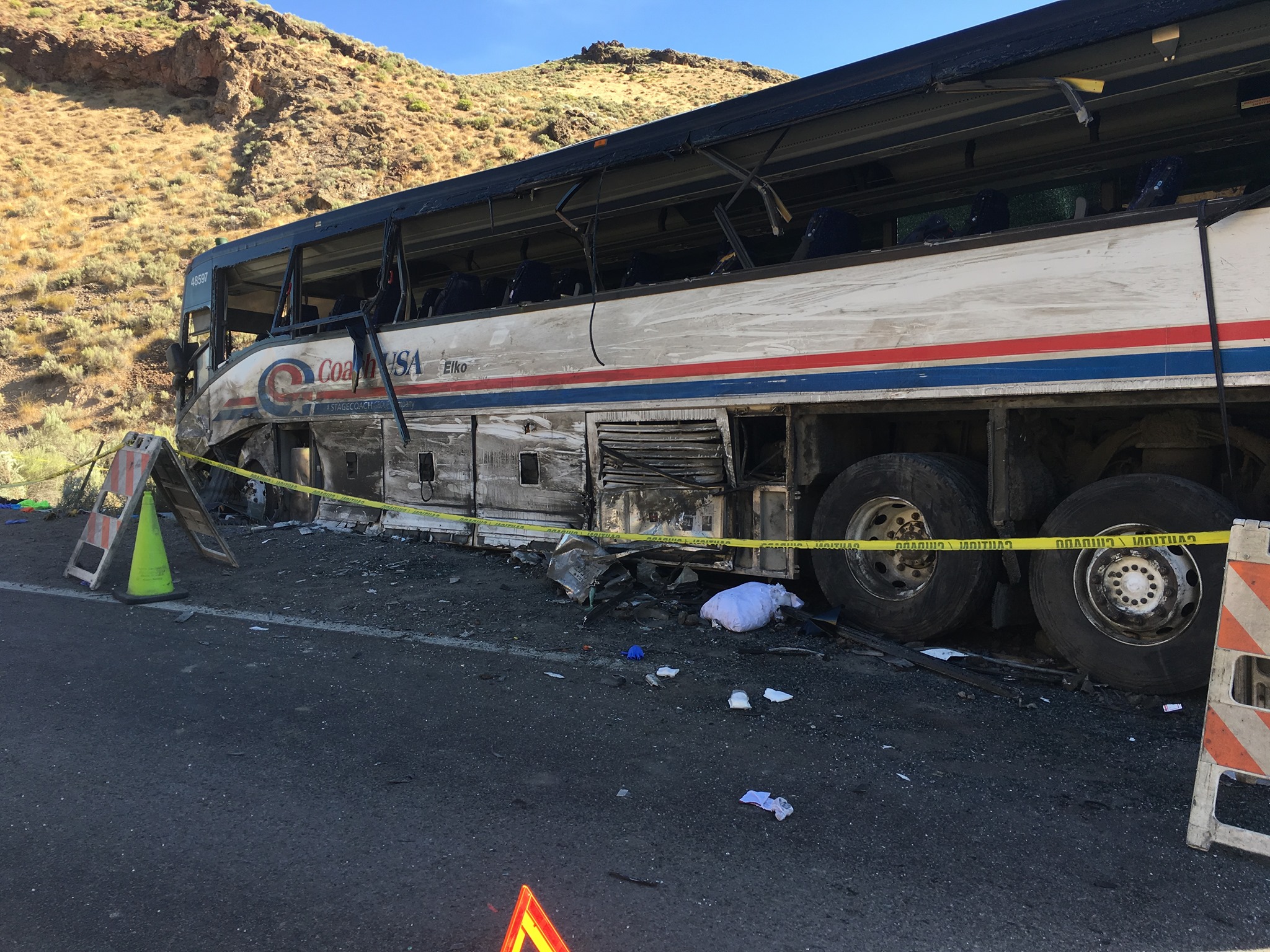 Police say semi crossed center line -- into coach bus carrying 21 people