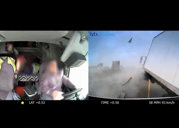 Semi truck seriously sideswiped by box truck in dash cam video