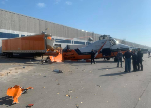 Botched helicopter landing mangles semi trailer