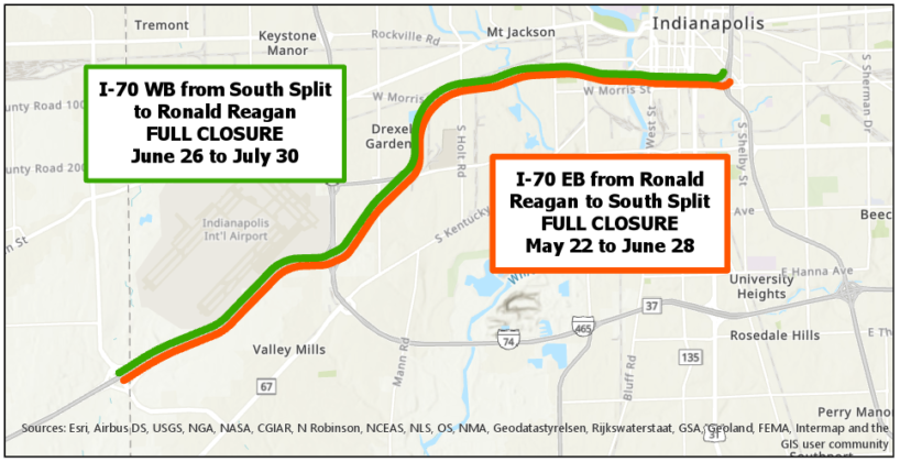 INDOT to close stretches of I-70 for 30 days for bridge work