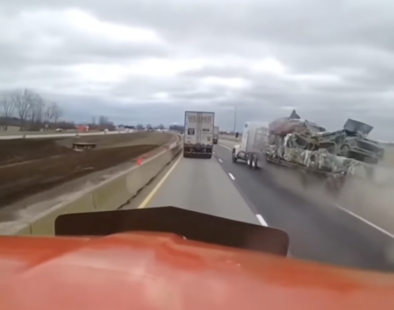 VIDEO: Trucker's trip through construction zone almost ends in disaster