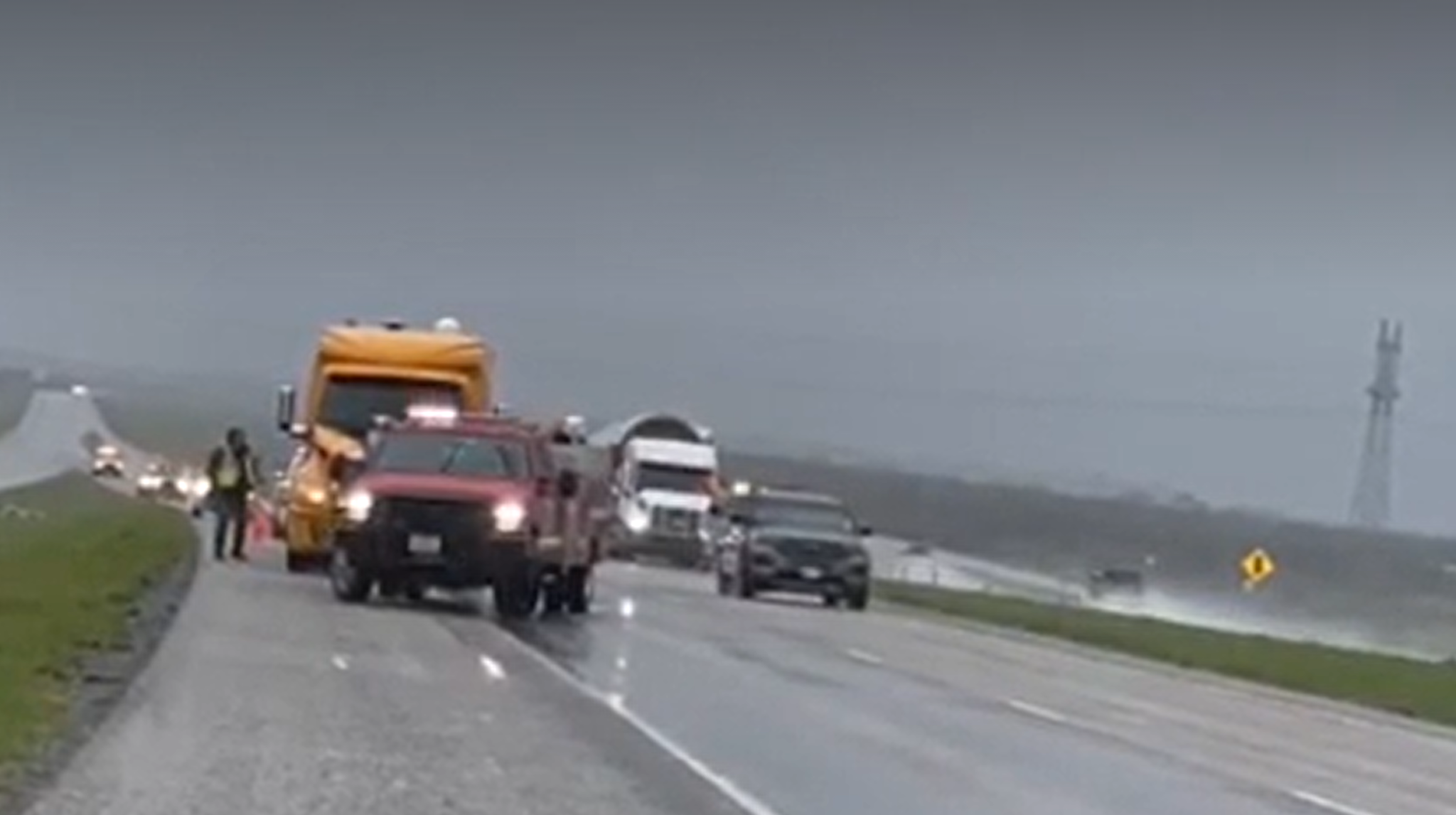 Driver miraculously okay after rig struck by lightning