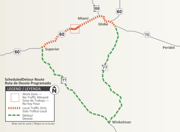 Five day closure of US 60 in Arizona starts Sunday