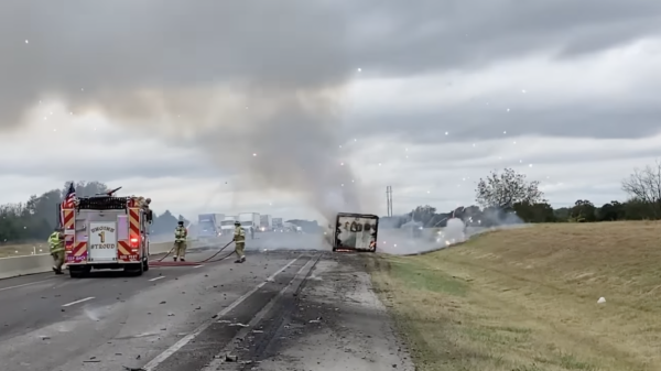 Turner Turnpike shut down for trailer fire and fireworks explosions