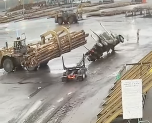 VIDEO: This is the definition of a bad day for a log truck driver