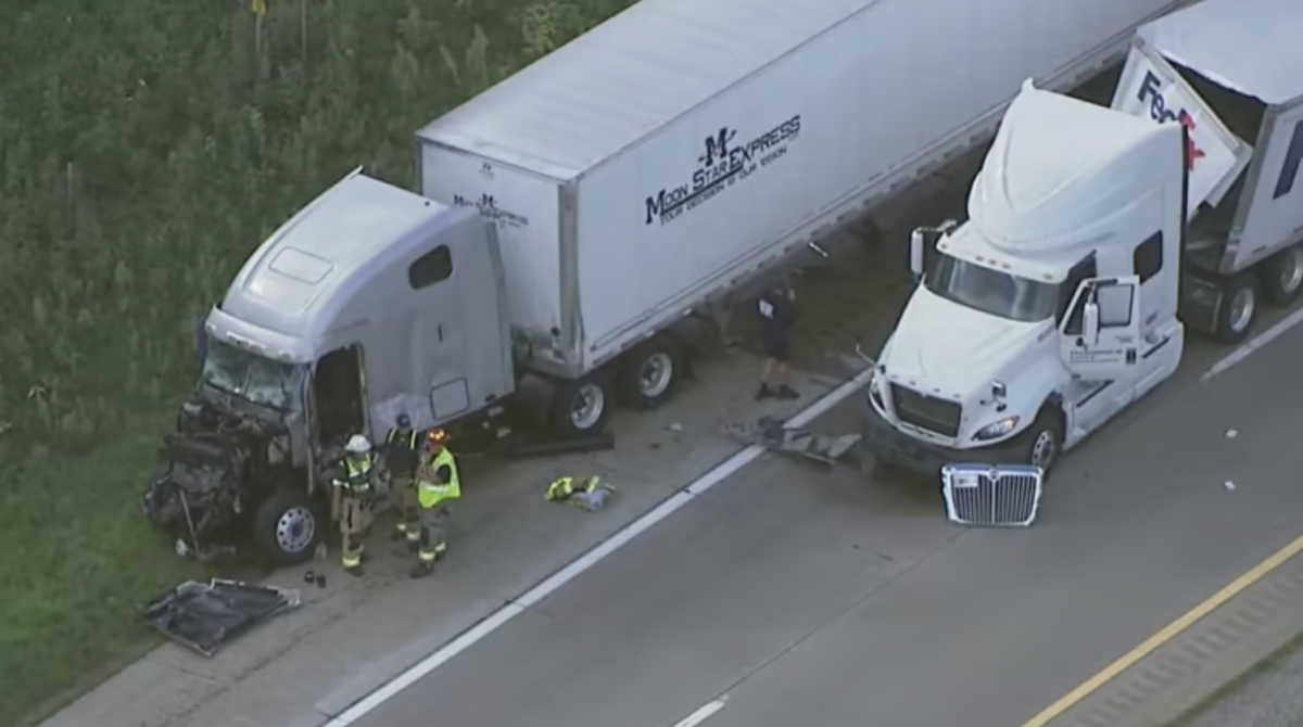 Three rig, one van crash sends two to hospital