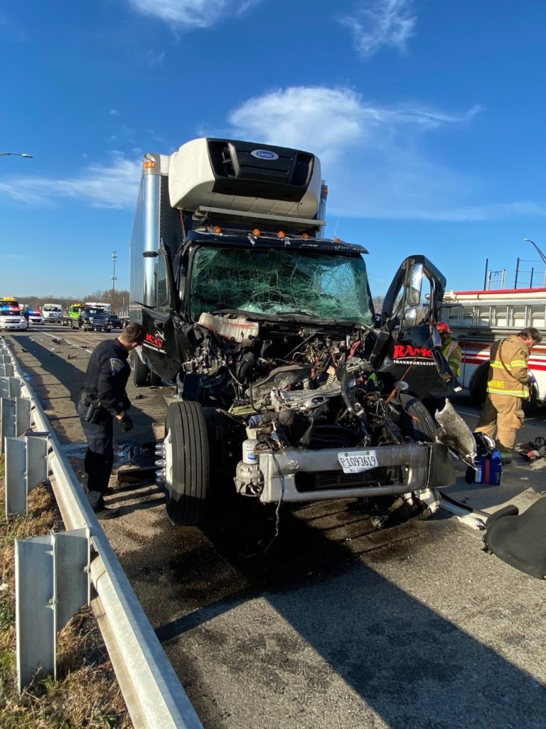 Two truck rear-end crash on entrance to Indiana weigh station leaves driver seriously injured