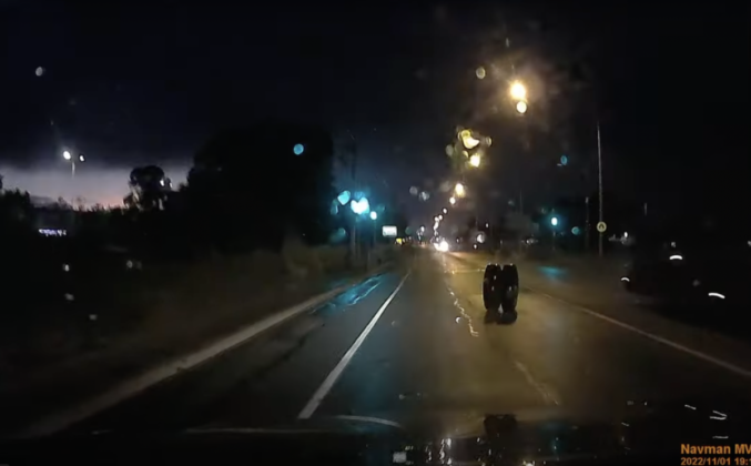 VIDEO: Runaway truck wheels demolish SUV's front end