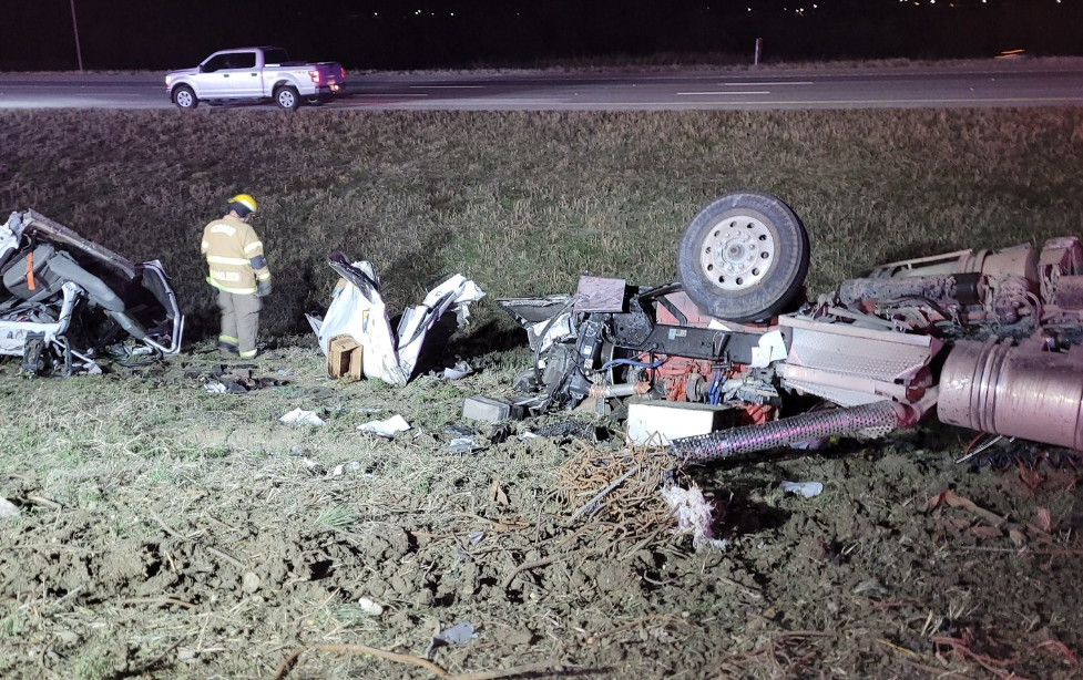 Semi truck obliterated in wreck with SUV