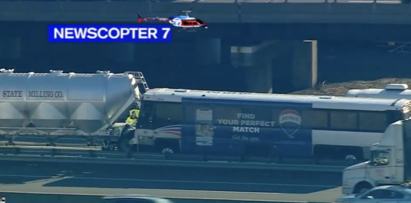 25 people hospitalized following wreck between bus, tanker