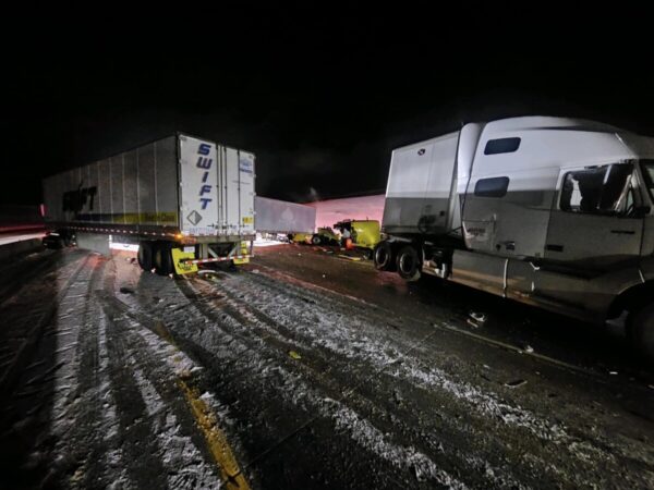 Five hurt in five semi truck crash in Wyoming