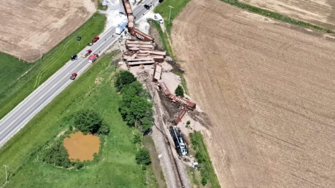 Multiple cars derailed in semi truck vs.train wreck