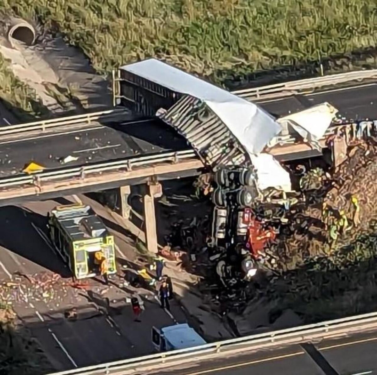 Driver dead after rig flips all the way up embankment in potential ...