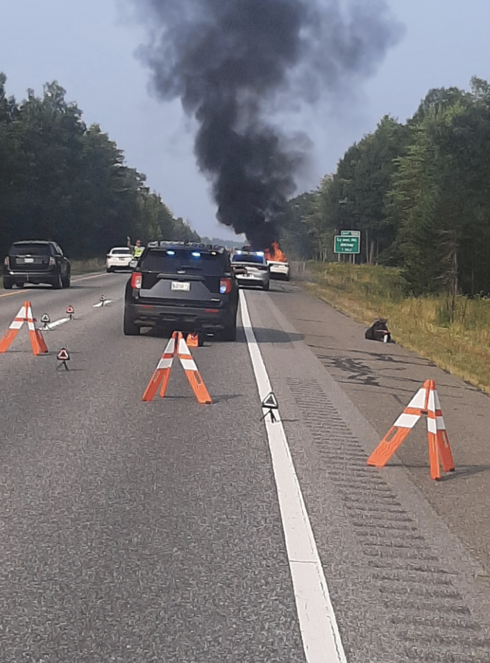 Car fire causes two separate pile-up crashes, hospitalizing five
