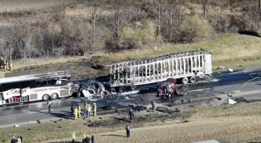 Six reported dead in fiery bus crash on I-70 in Licking County, Ohio
