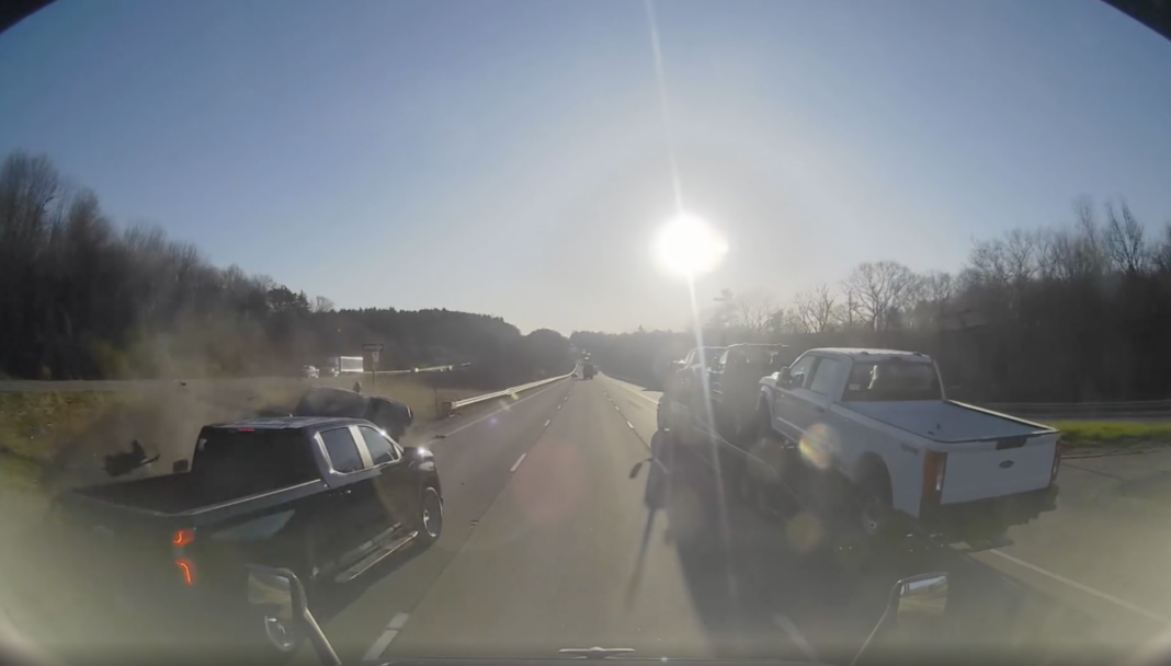 Semi's dash cam catches SUV veering into guardrail, sparking multi ...