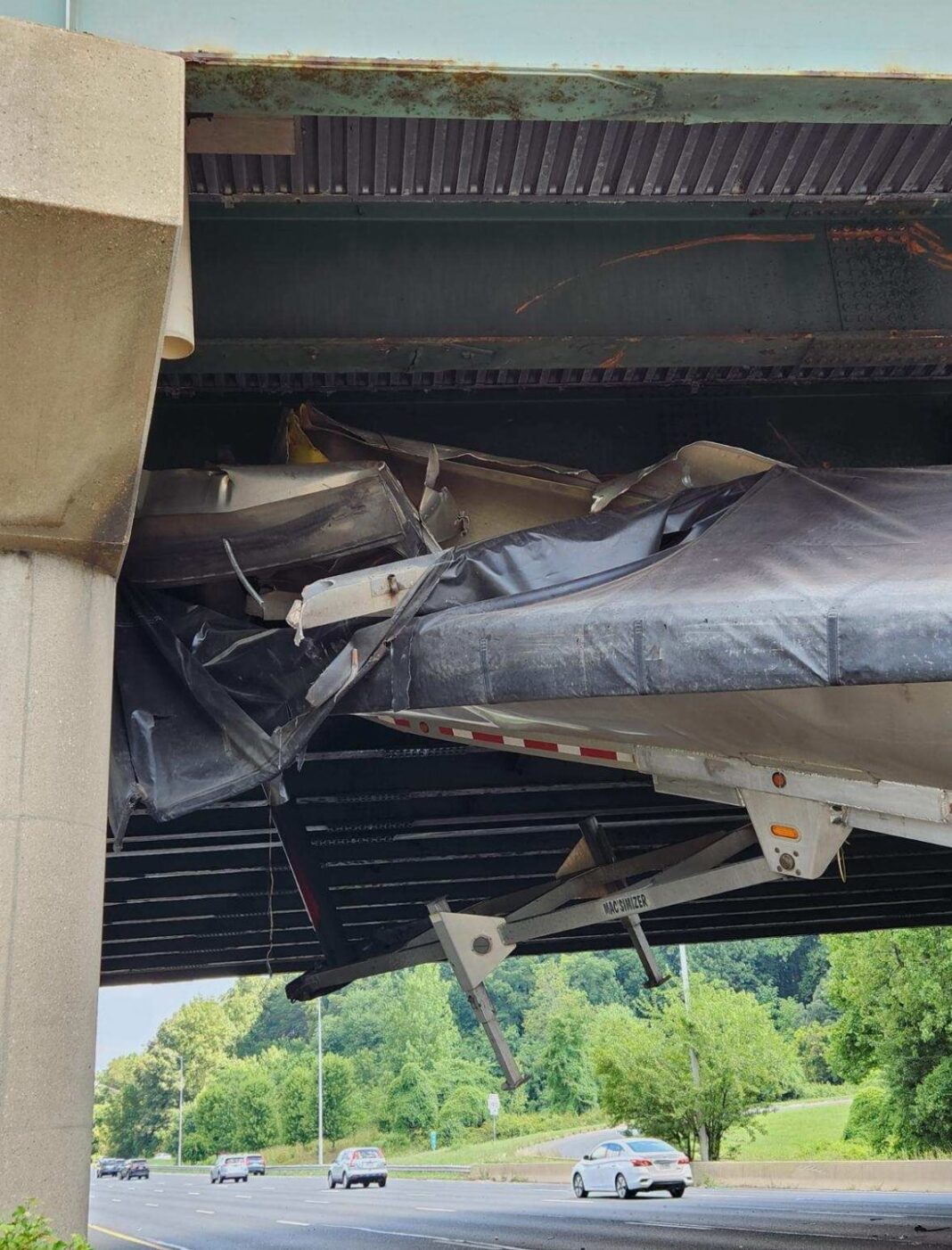 One hospitalized after commercial vehicle strikes bridge, car strikes ...