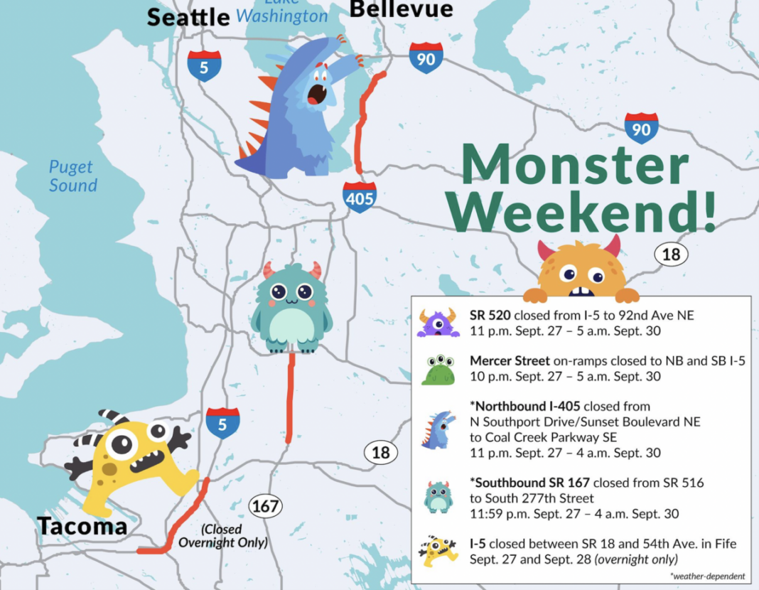 Washington State DOT warns drivers about 'Monster Weekend' road closures