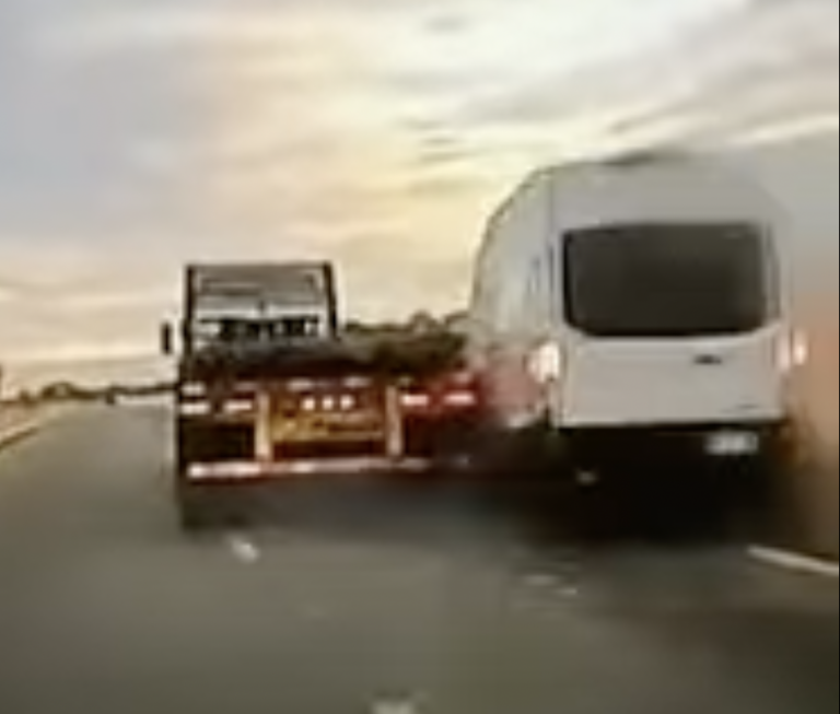 Dash cam shows semi truck sideswiping brand new police vehicle in North ...