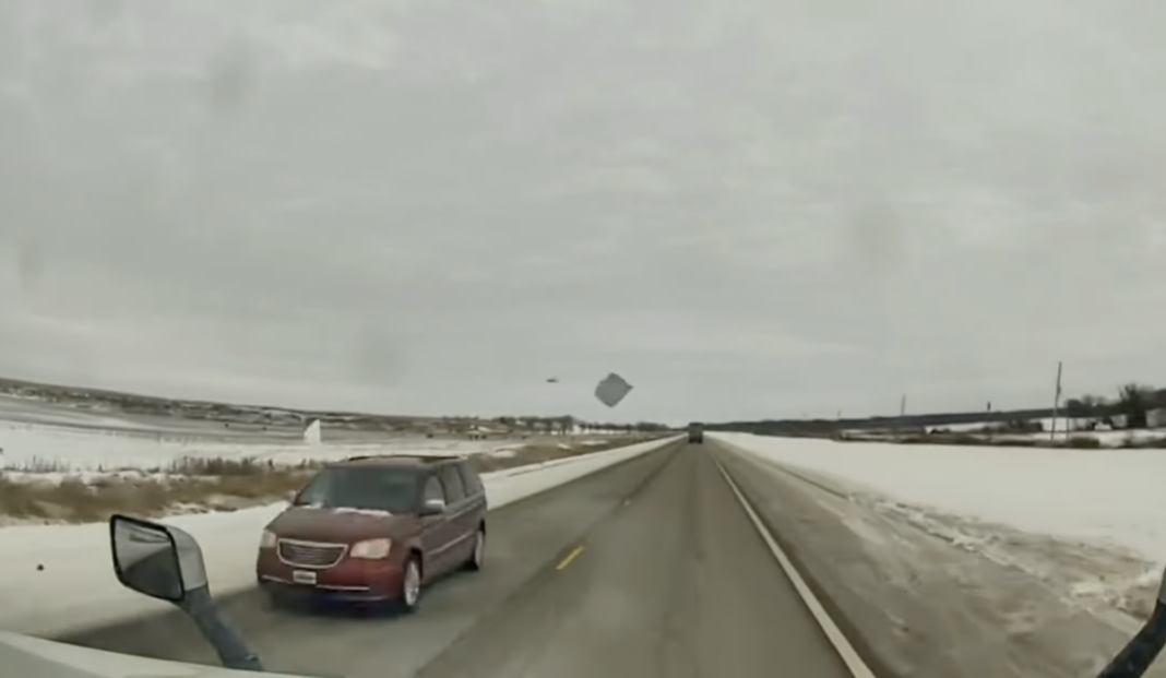 Dash cam shows semi's windshield absolutely obliterated by ice chunk ...