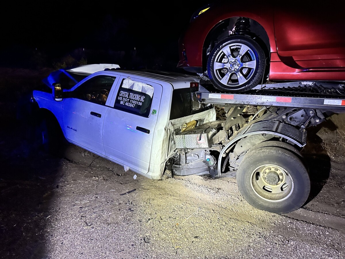 Pickup hauling three cars plows into Arizona trooper's cruiser parked ...