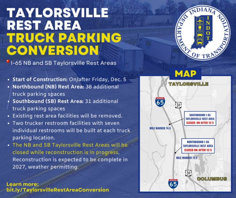 Rest areas on I-65 in Indiana to close until 2027 for conversion to ...