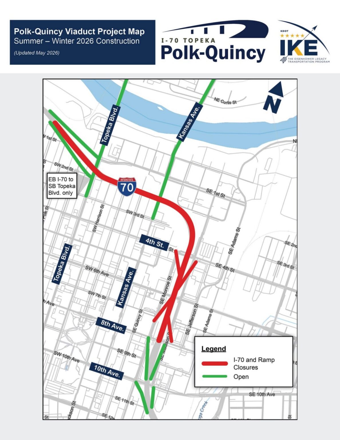 I-70 in downtown Topeka to fully close until December